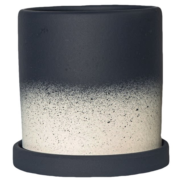 Black simple balcony round clay flower pot with tray succulent ...