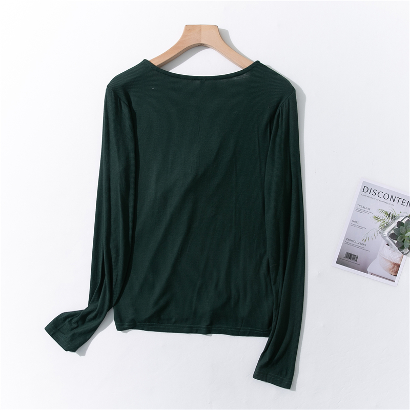 E49-3春季新品女装性感扭结V领修身长袖薄针织时尚深色打底T恤衫_虎窝淘