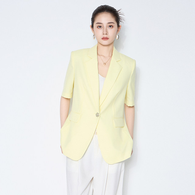 Ma Tiannu 2025 summer new yellow wool lapel suit jacket Korean short ...