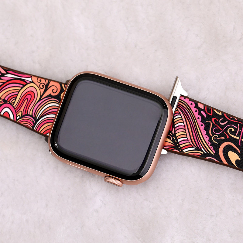 星图适用苹果AppleWatch手表表带真皮牛皮iwatch1/2/3/4567s8代经典扣男女38/40/42/44mm男女潮腕带印花卡通_虎窝淘