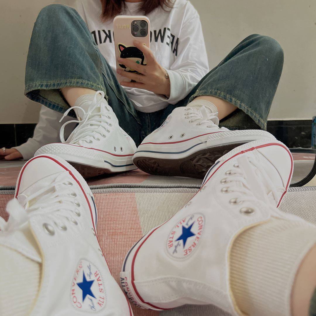 converse匡威常青款白色高低帮女鞋经典情侣帆布鞋101009 101000_虎窝淘