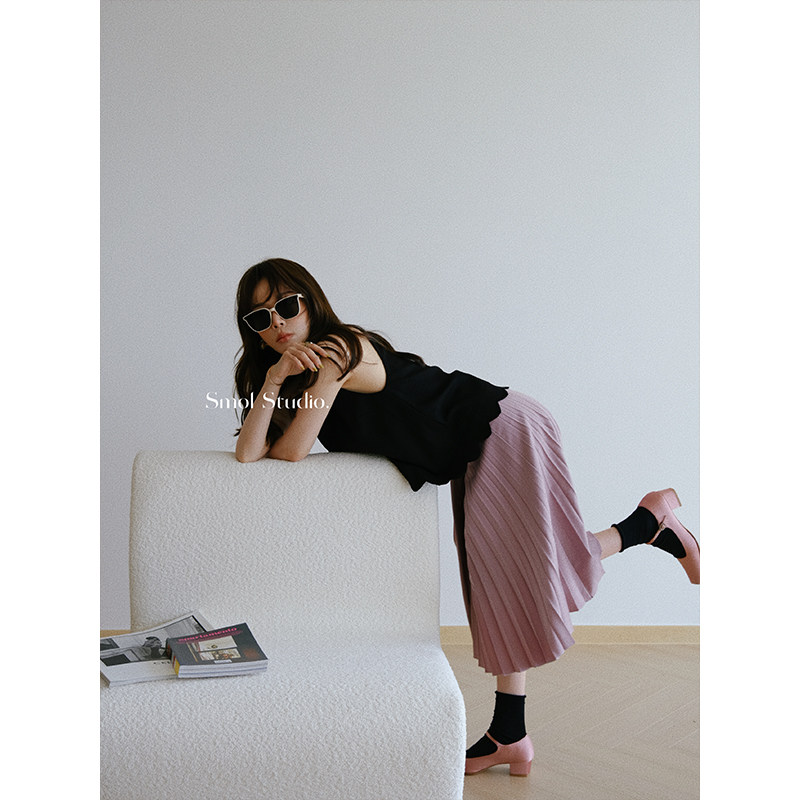 SMOL STUDIO小众设计感甜美风立体扇形百褶裙早春A字半身裙子_虎窝淘