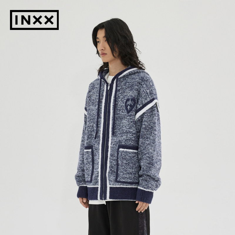 【INXX】 APYD复古学院风针织衫男女同款肌理感撞色插肩拉链开衫_虎窝淘