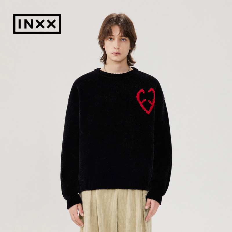 【INXX】ALLPICK明星同款毛衣雪尼尔圆领套头四色基础针织衫情侣_虎窝淘