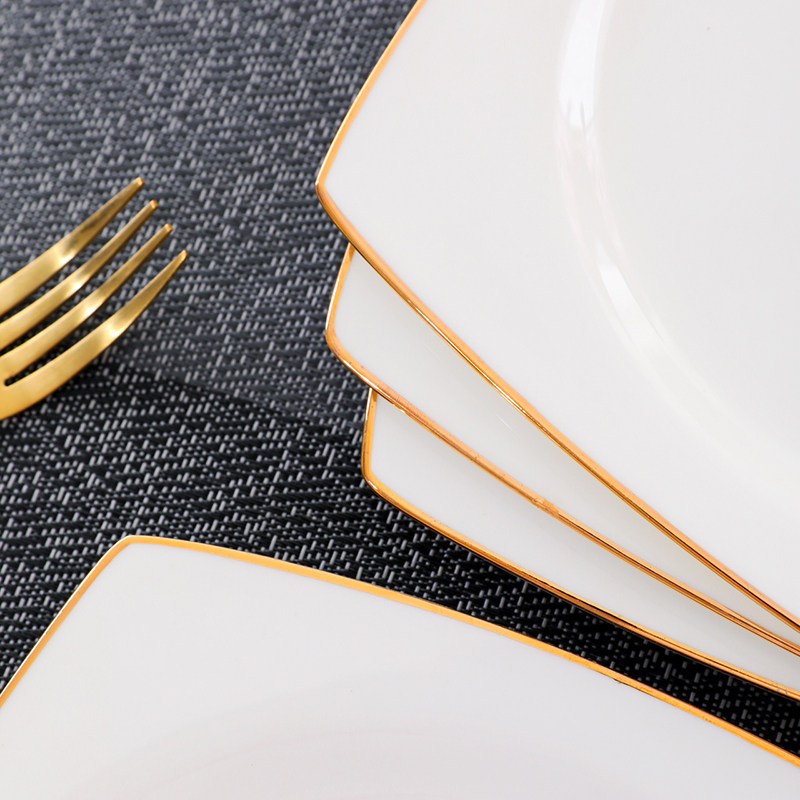 北欧西餐盘牛排盘子餐具套装方形欧式家用金边陶瓷菜盘水果碟子_虎窝淘