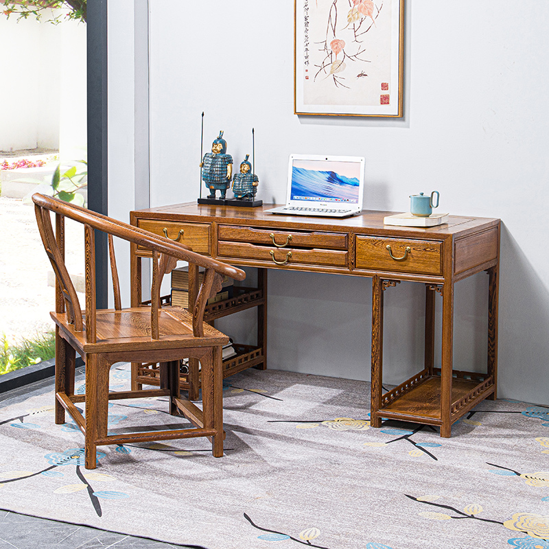 红木家具鸡翅木电脑桌中式实木书房书桌办公桌写字桌台式家用_虎窝淘