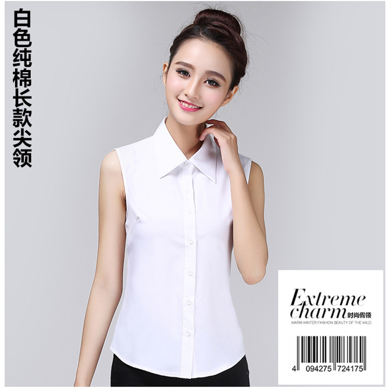 无袖衬衫女春夏秋冬职业气质白色打底衬衣女上衣翻领纯棉背心_虎窝淘