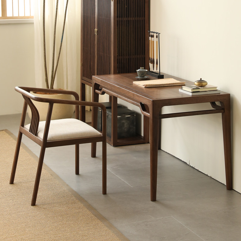 北美黑胡桃木书桌新中式写字桌实木书法桌明式全原木电脑桌喝茶桌_虎窝淘