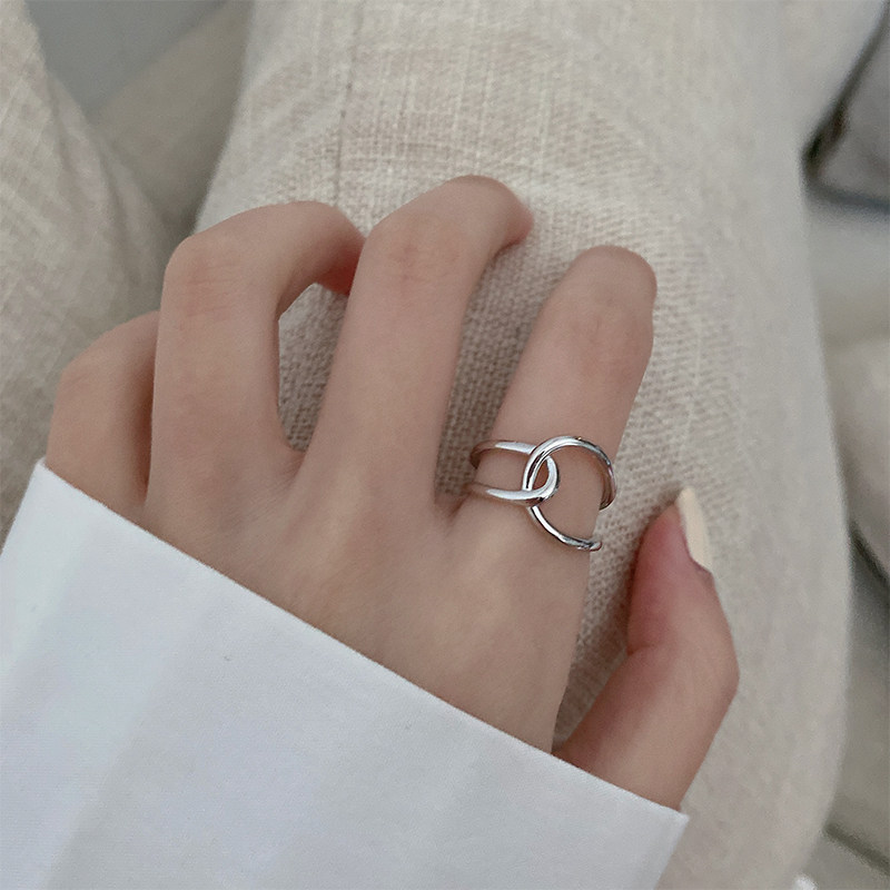 时髦ins风开口戒指通体925纯银镀白金个性韩版开口戒子女指环_虎窝淘
