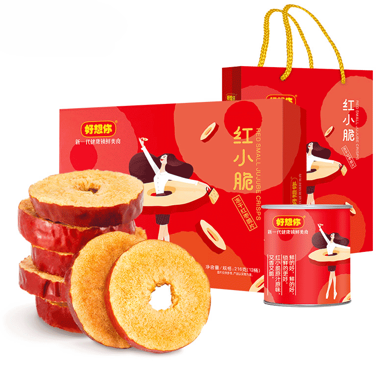 好想你红小脆红枣脆片礼盒216g无核即食红枣干冻干脆片节日礼品_虎窝淘