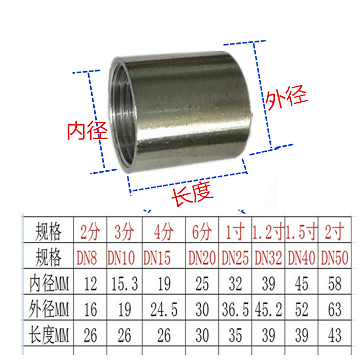 304不锈钢直通双内丝内螺纹管子内接头通丝内丝水管接头4 6分DN15_虎窝淘