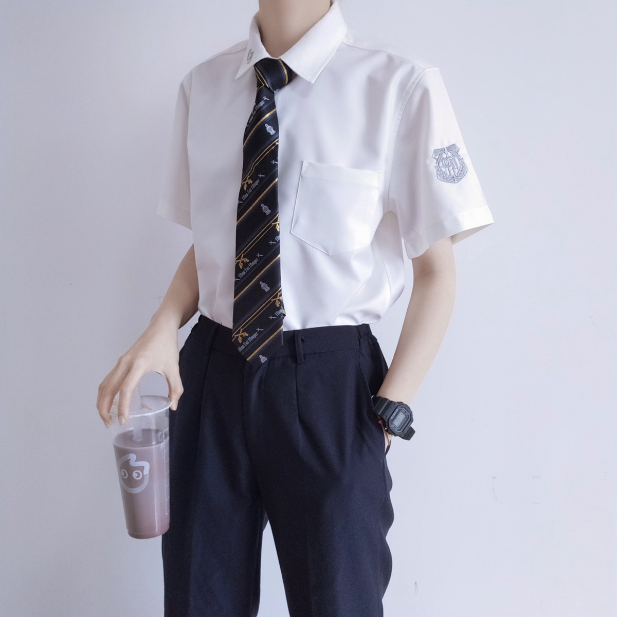 【刺篇原创】冰与星原创日系jk/dk制服短袖银灰刺绣白衬衫男款_虎窝淘