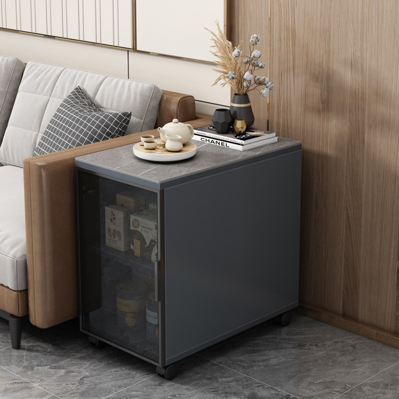 轻奢岩板沙发边柜边几客厅缝隙收纳储物柜扶手柜长方形移动茶水桌_虎窝淘