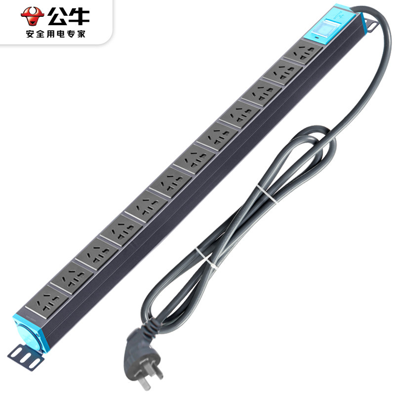 公牛机柜长形十二位插座12插位PDU机房10A金属黑色插排插板接线板_虎窝淘