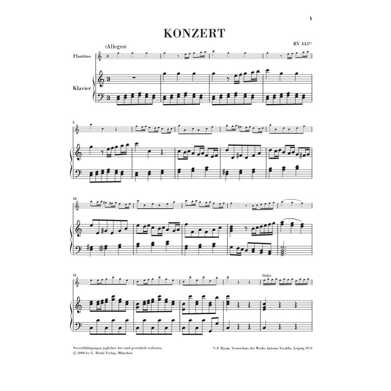 亨乐原版维瓦尔第 C大调长笛协奏曲附钢琴伴奏 Vivaldi Flautino Concerto(Recorder/Flute) C ...