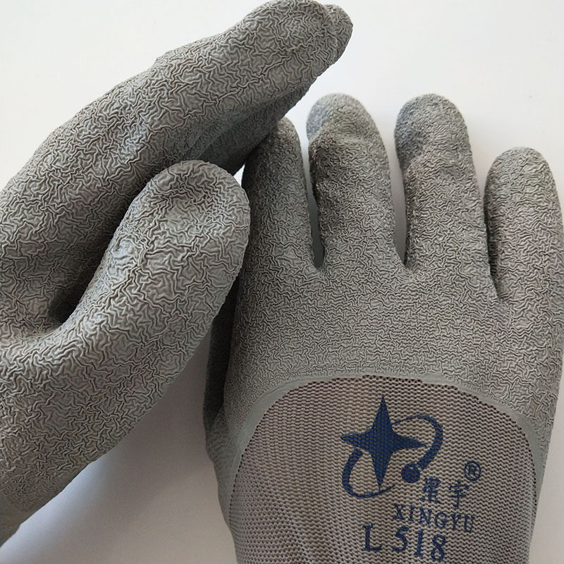 包邮高密正品星宇L518 13针灰尼龙乳胶皱纹半浸耐磨手套劳保手套_虎窝淘