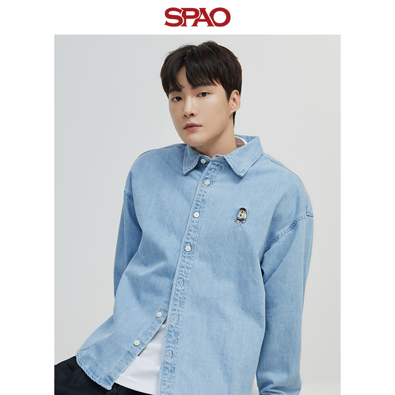 SPAO韩国同款2023秋冬新款复古牛仔衬衣外套男长袖衬衫SPYJD49C02_虎窝淘