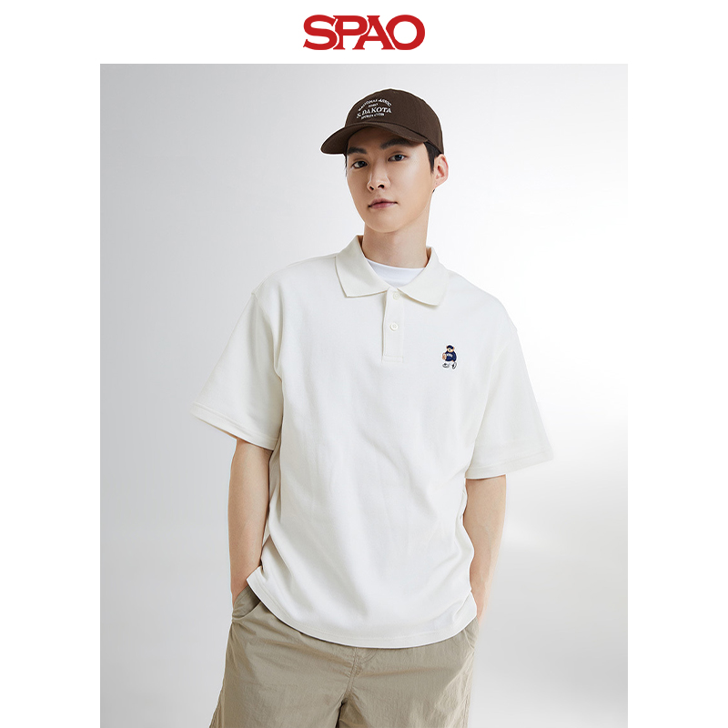 SPAO韩国同款2024年春新款男士时尚纯色POLOT恤