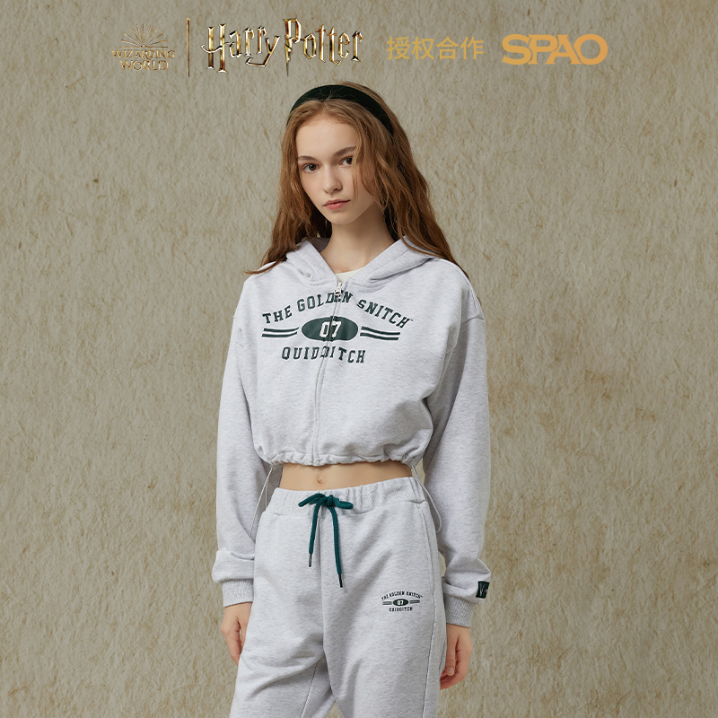 SPAO哈利波特合作系列冬季女士连帽短款开衫卫衣SPMZC49D30_虎窝淘