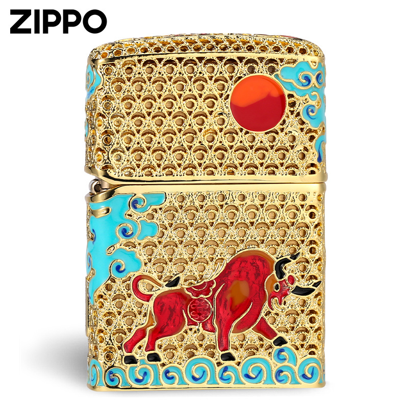 之宝Zippo正品打火机镀金珐琅彩瑞兽牛气冲天创意男士收藏限量版_虎窝淘