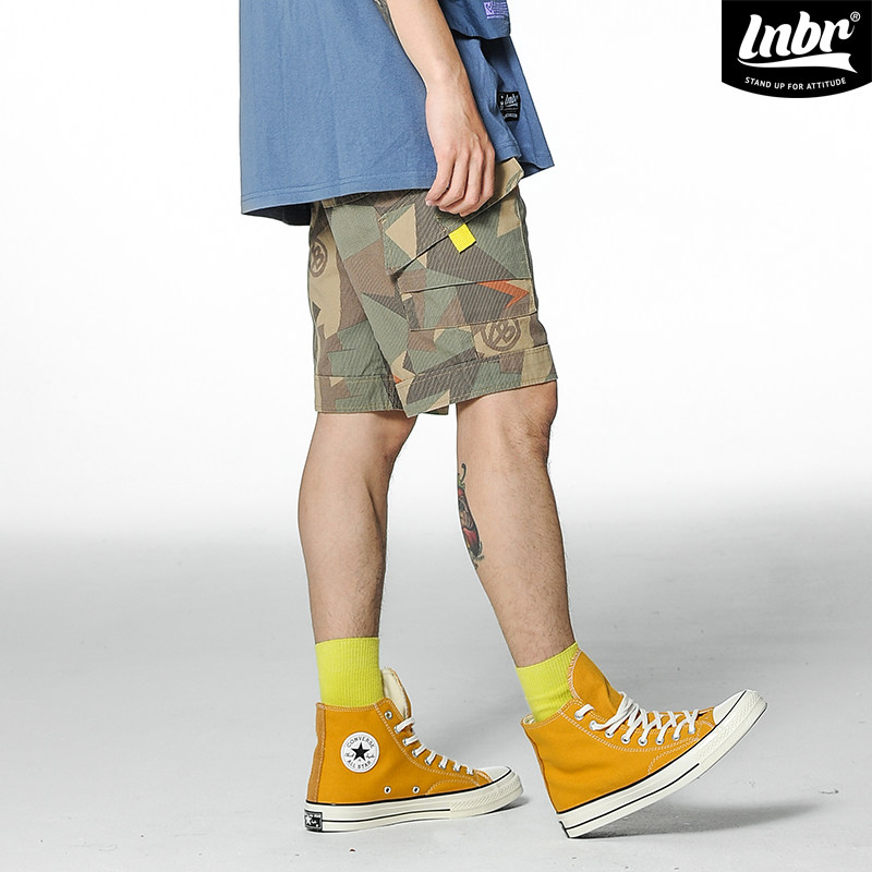 LNBR迷彩工装短裤原创漫画满印机能短裤男宽松潮牌胖子oversize_虎窝淘