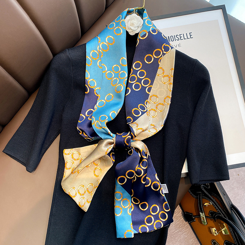 真丝丝巾女百搭装饰小领巾搭配衬衫领带巾小长条围巾扎头发小飘带_虎窝淘