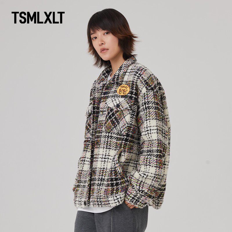 TSMLXLT【TT Bear系列】潮牌时尚宽松简约格子口袋棉服外套_虎窝淘