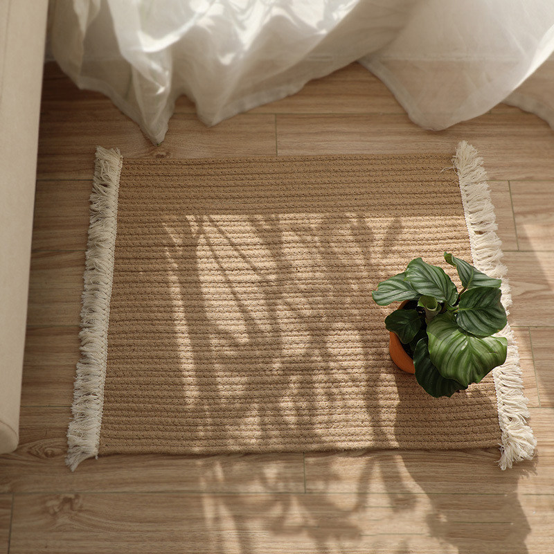 日式黄麻编制流苏地垫绳编阳台落地地毯民宿家用脚垫