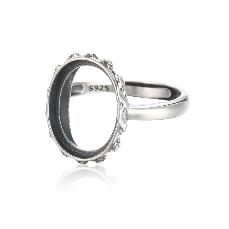 S925纯银男女士戒指空托diy戒托空托蜜蜡琥珀绿松石银托戒托12*15_虎窝淘