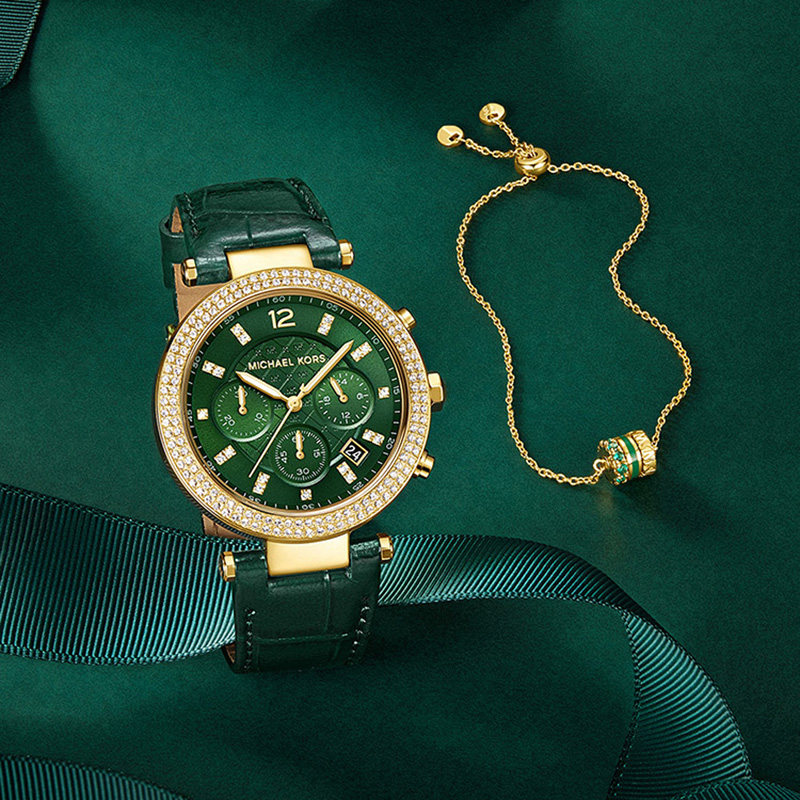 【自营】MICHAEL KORS MK手表PARKER三眼复古皮带气质女表MK6985_虎窝淘