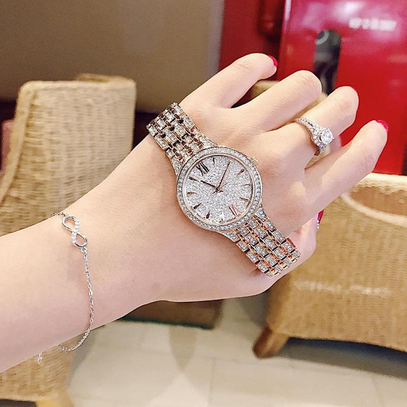 宝路华手表女Bulova 96L243时尚水晶密镶钻表盘钢带石英女腕表_虎窝淘