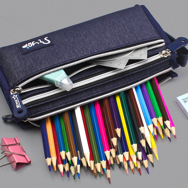 文具袋铅笔袋 多层帆布笔袋大容量高中生简约文具盒铅笔盒男孩小学生可爱笔盒女ins日系初中生文艺创意个性 - 电子词典/电纸书/文化用品 - 痕风的起点