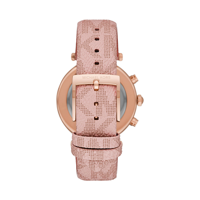 MK老花玫瑰金三眼手表女款镶钻粉色甜美表带女士腕表MK6935