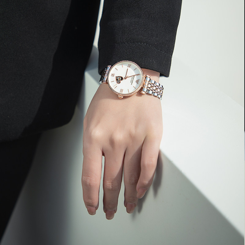 手表阿玛尼时尚贝母镂空女士机械机械手AR60049欧美腕表