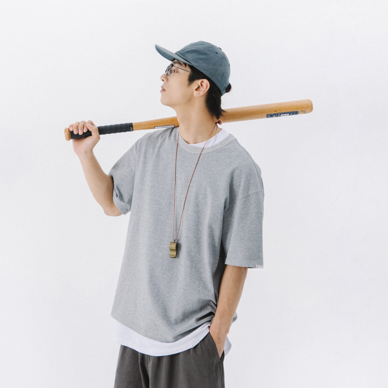 NOTHOMMEBLUE蓝岐2023纯色T恤宽松半袖280G重磅三本针打底短袖男_虎窝淘