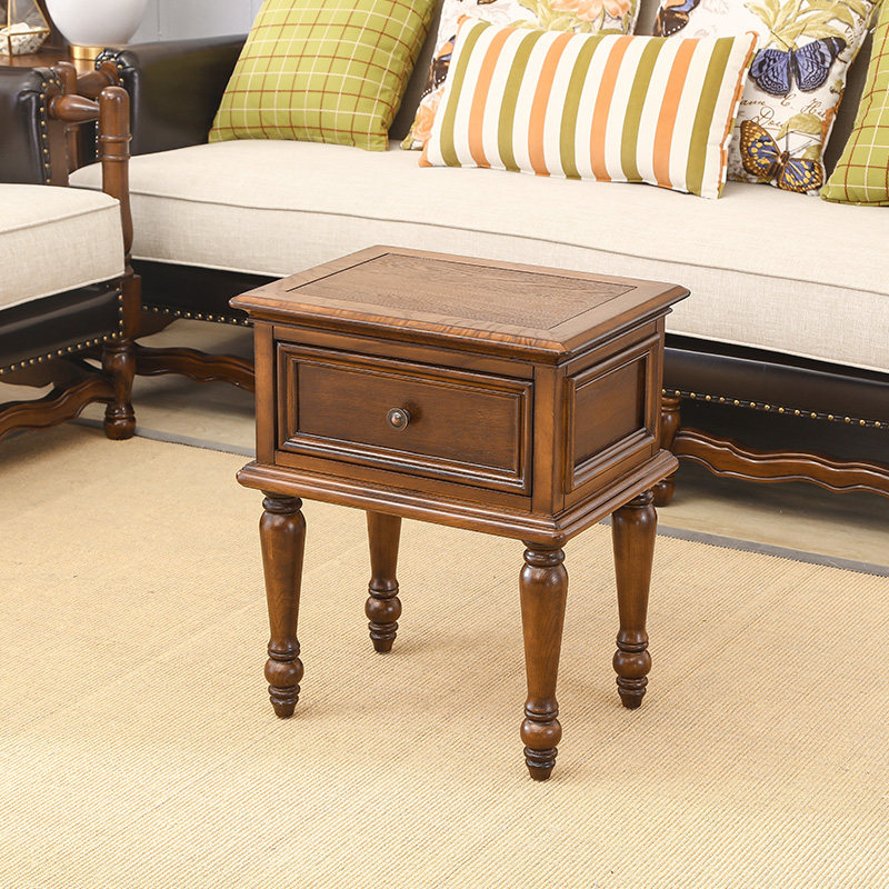 美式实木边几简约乡村沙发角几客厅实木小茶几方桌客厅电话桌边柜_虎窝淘