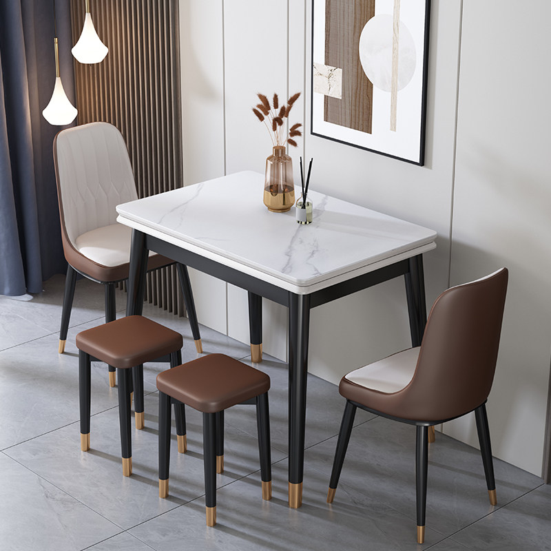 岩板折叠餐桌家用小户型实木可伸缩现代简约轻奢饭桌长方形省空间_虎窝淘