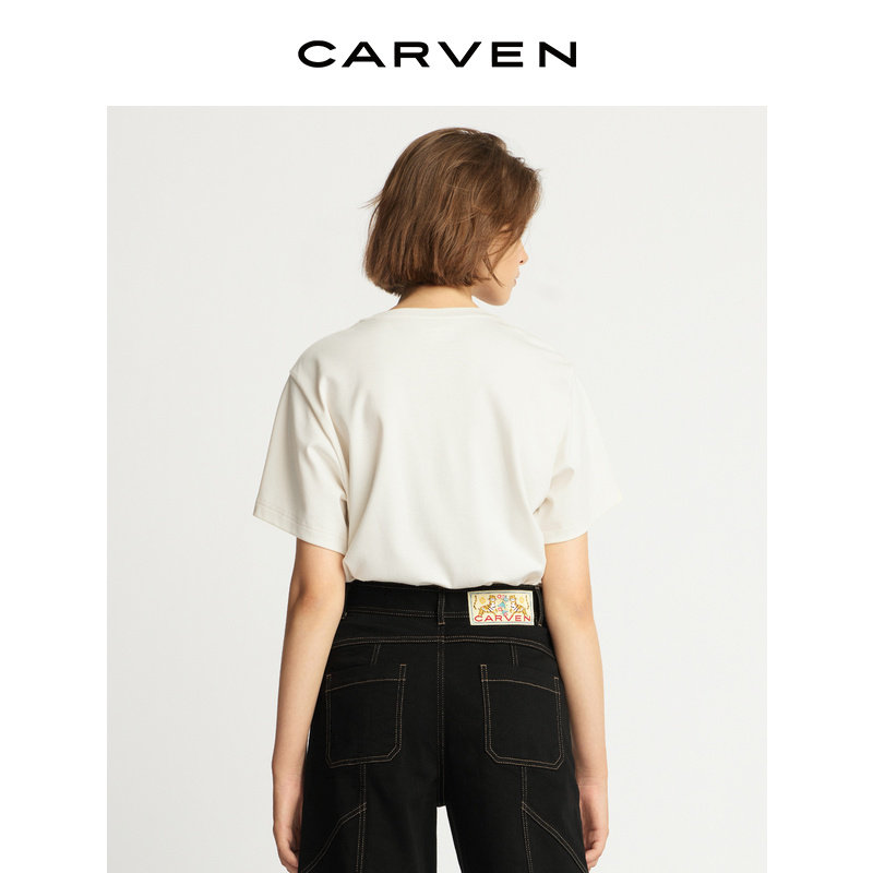 CARVEN卡纷女装春夏中国新年全棉趣味生肖老虎印花圆领短袖T恤_虎窝淘
