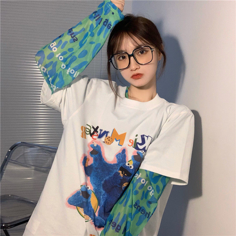 字母宽松t恤女薄款夏季新款防晒罩衫网纱打底衫套头长袖上衣夏_虎窝淘