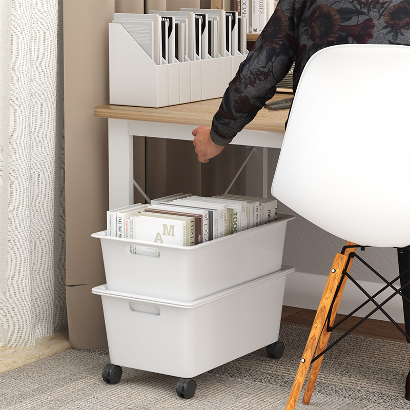 学生书本收纳箱带轮书箱教室用书架装书籍收纳盒书包收纳滑轮书盒_虎窝淘