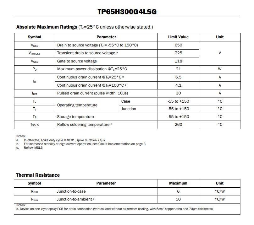 Transphorm氮化镓 TP65H300G4LSG TP65H150LSG GANFET 650V 21W_虎窝淘