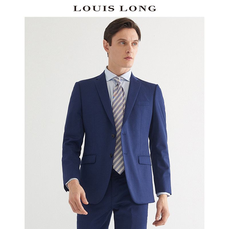 louislong路易诗兰男装西服蓝色羊毛蚕丝商务新郎西服