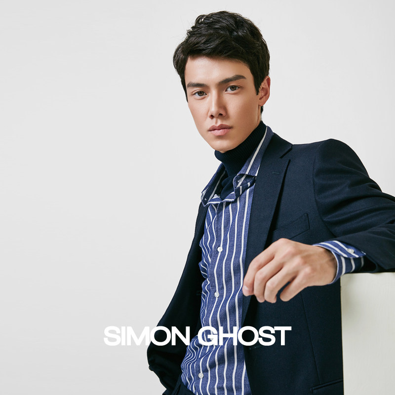 SIMON GHOST意大利VBC面料纯羊毛轻缩绒110支男士务蓝色西服套装_虎窝淘