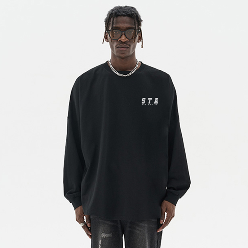 STARMDSR掏空五角星排版长袖男春秋季国潮T恤-折啊网