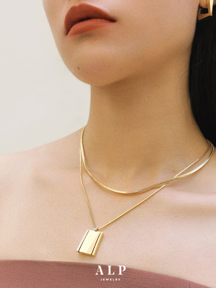 ONOFF ALP JEWELRY新品Last May系列复古经典方形蛇骨链锁骨项链_虎窝淘