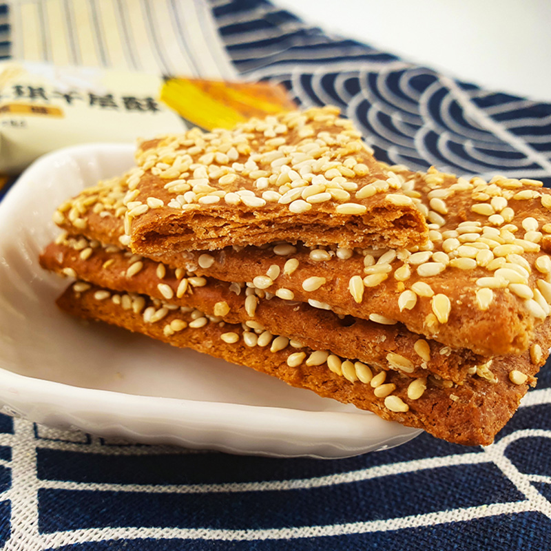 苏琪千层酥芝麻薄脆饼干318g*4袋原味椒盐手工千层酥南通特产零食_虎窝淘