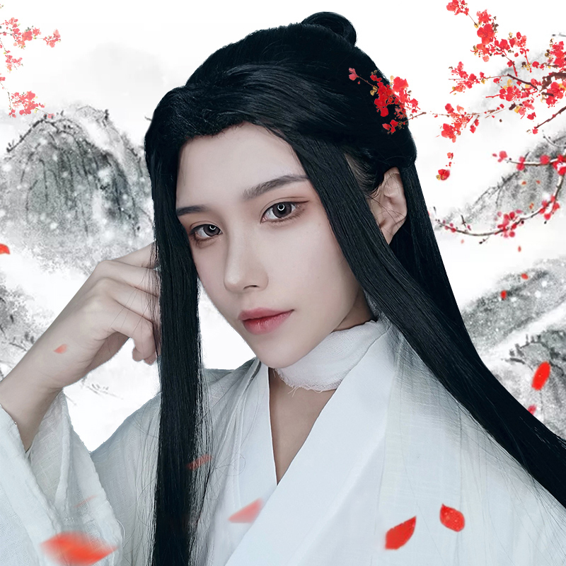 古风假发男前蕾丝长直发男士古装汉服男生cos中分逼真自然全头套_虎窝淘