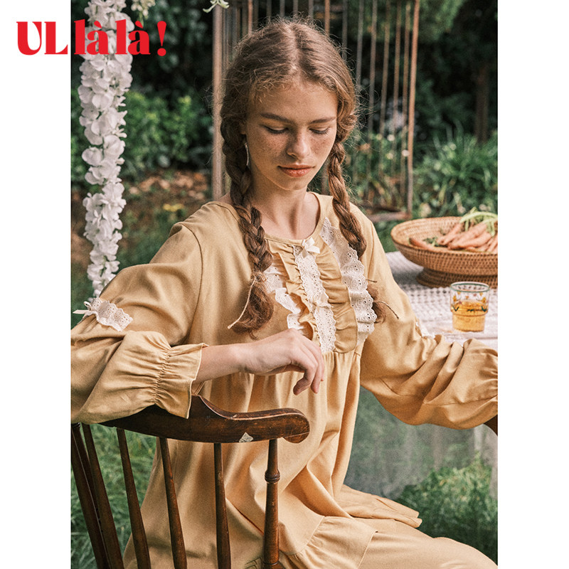 ULLALA乌拉拉新款秋季纯色女长袖长裤套装甜美休闲家居服睡衣_虎窝淘