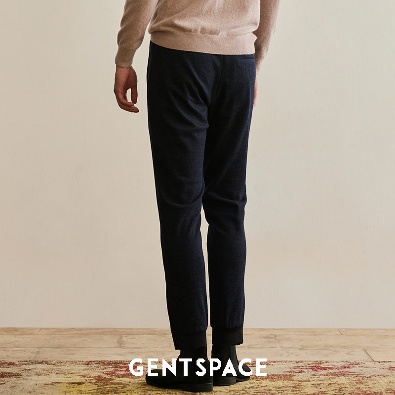 GENTSPACE秋冬新品款男士时尚修身羊毛混纺休闲束脚长裤_虎窝淘