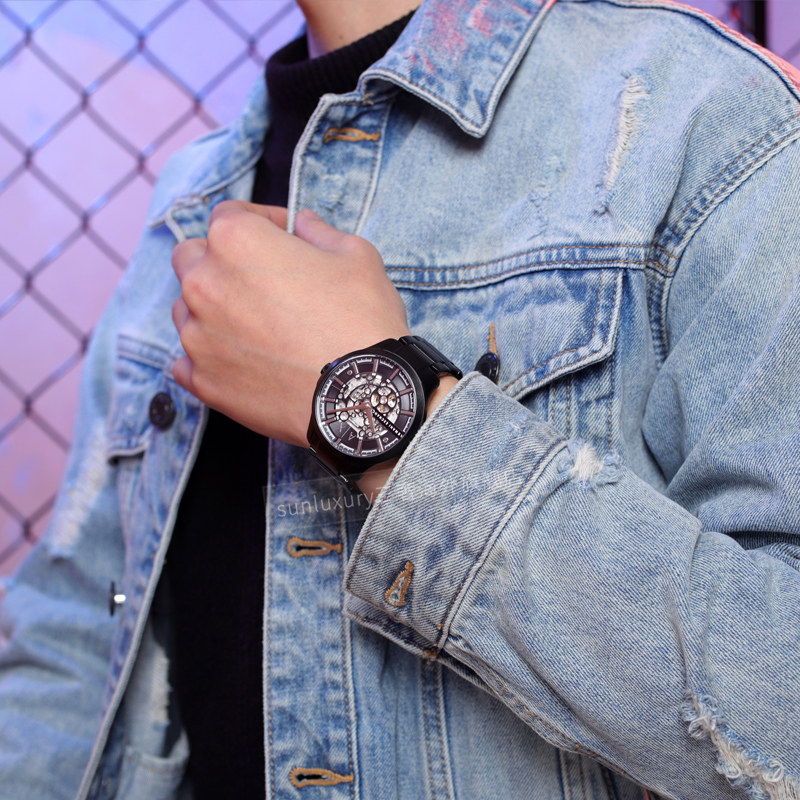 Armani阿玛尼机械表男表商务休闲手表钢带镂空时尚男士腕表AX2418_虎窝淘